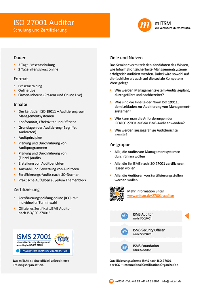 ISO 27001 Auditor - Schulung und Zertifizierung - mITSM